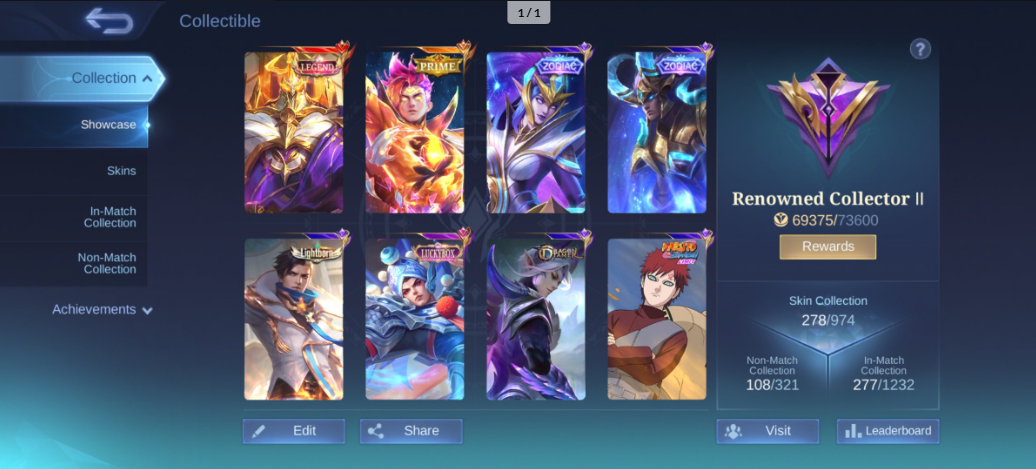 MLBB 278 Skins | Renowned Collector II | Level 114
